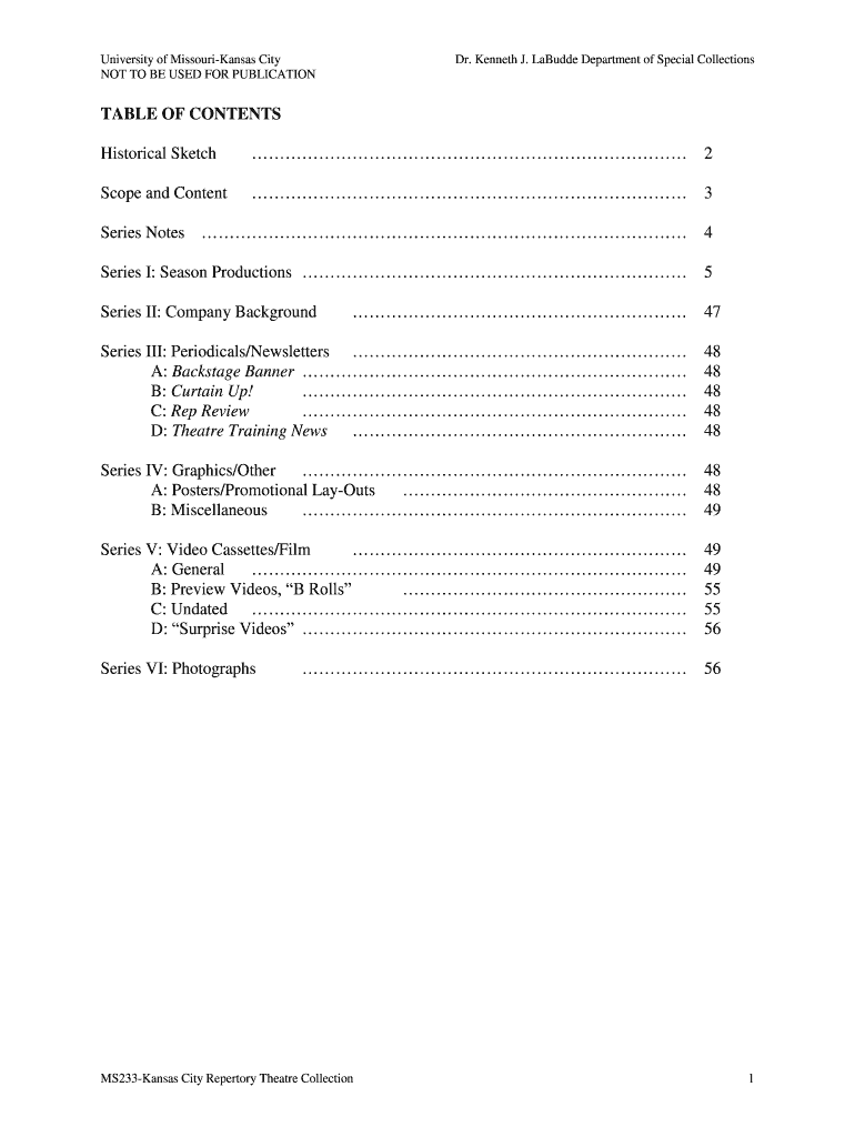 Fillable Online library umkc TABLE OF CONTENTS - UMKC Libraries Fax ...