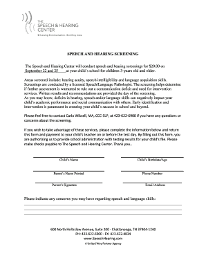 Fillable Online Speech Hearing Screening Permission Form Fax Email ...