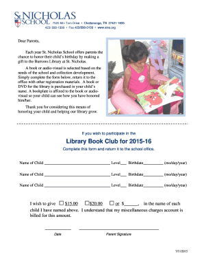 Fillable Online Library Book Club letter15-16 Fax Email Print - pdfFiller