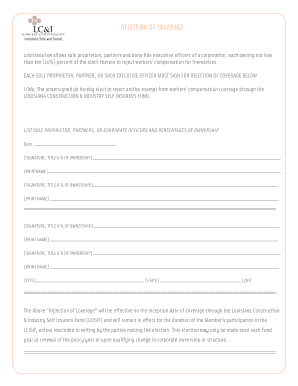Fillable Online REjEcTION OF cOvERAGE - LCI Fax Email Print - pdfFiller