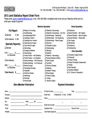 Fillable Online nschbc 2013 Joint Statistics Report Order Form ...
