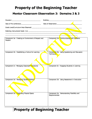 Fillable Online Mentor Classroom Observation 3 Domains 2 3 Fax Email ...