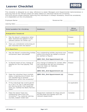 Fillable Online UNIVERSITY OF OXFORD LEAVER CHECKLIST Fax Email Print ...