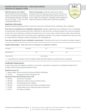 Fillable Online MASTER CERTIFICATION MC - RISK MANAGEMENT CERTIFICATE ...