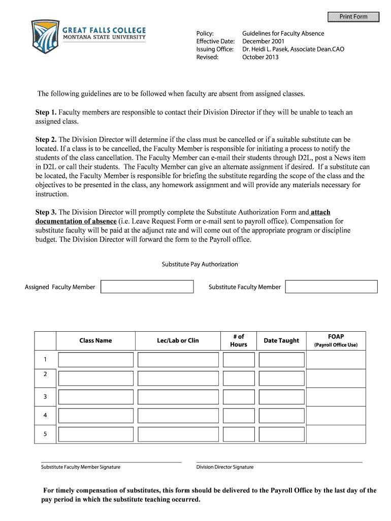 Fillable Online facstaff gfcmsu Of FOAP LecLab or Clin Hours - Great Falls College MSU Fax Email ...