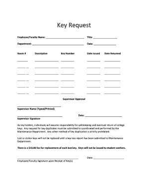 Fillable Online facstaff gfcmsu Key Request - facstaffgfcmsuedu Fax Email Print - pdfFiller