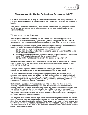 Fillable Online Planning your Continuing Professional Development CPD ...
