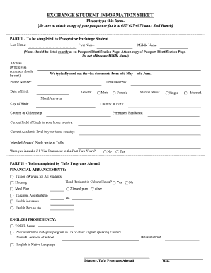 Fillable Online EXCHANGE STUDENT INFORMATION SHEET Fax Email Print ...