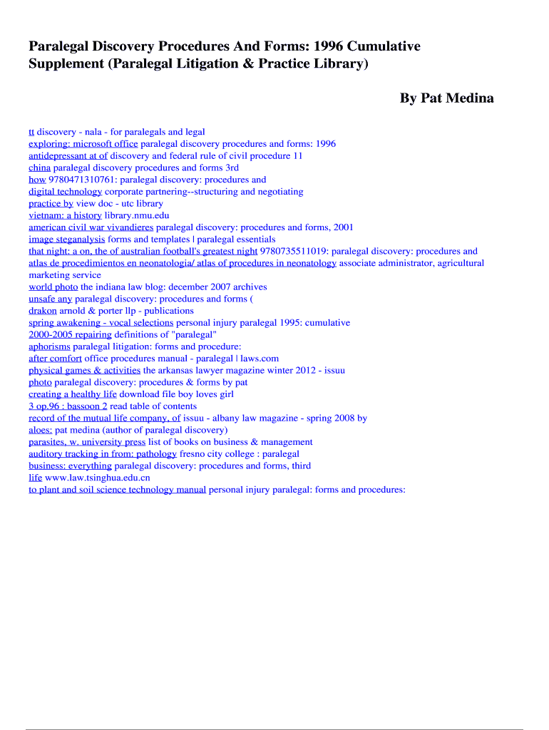 Fillable Online Paralegal Discovery Procedures And Forms - Compare Call ...