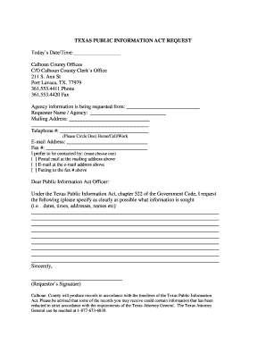 Fillable Online calhouncotx TEXAS PUBLIC INFORMATION ACT REQUEST ...