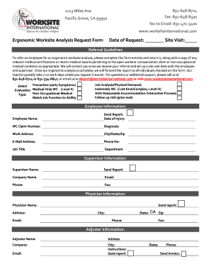 Fillable Online Ergonomic Worksite Analysis Request Form Date of ...
