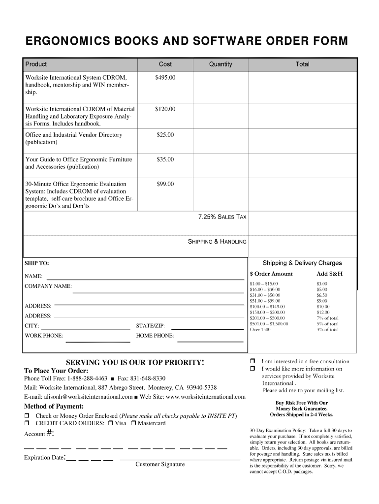 Fillable Online ORDER FORM - CDROM and Software - Worksite ...