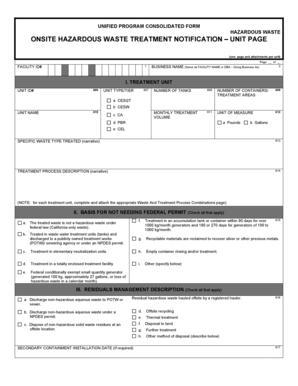 Fillable Online UNIFIED PROGRAM CONSOLIDATED FORM HAZARDOUS WASTE ONSITE Fax Email Print - pdfFiller