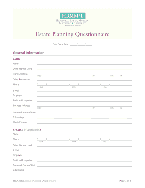Fillable Online Estate Planning Questionnaire - Lansdale PA Fax Email Print - pdfFiller