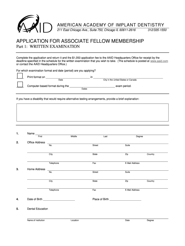 Fillable Online APPLICATION FOR ASSOCIATE FELLOW MEMBERSHIP Part 1 Fax ...