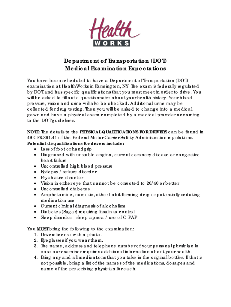 Fillable Online Medical Examination Expectations Fax Email Print ...