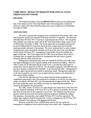 Fillable Online CORE ISSUE: DENIAL OF REQUEST FOR ANNUAL LEAVE Fax ...
