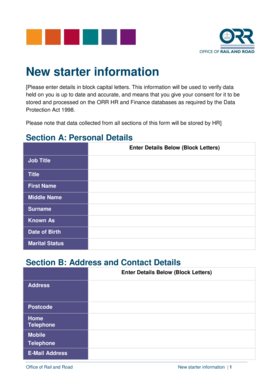 Fillable Online New starter information form - Home Office of Rail and ...
