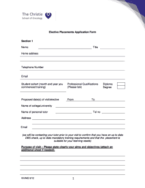 Fillable Online Elective Placements Application Form - Christie ...