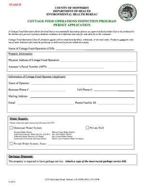 Fillable Online COTTAGE FOOD OPERATIONS INSPECTION PROGRAM PERMIT ...