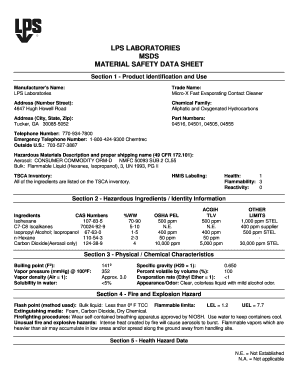 Fillable Online LPS LABORATORIES MSDS MATERIAL SAFETY DATA SHEET - HVAC ...