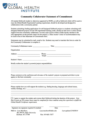 Fillable Online Community Collaborator Statement of Commitment Fax ...