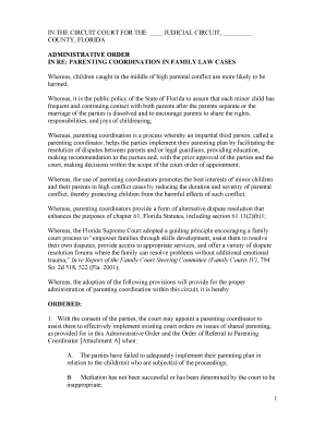 Fillable Online ADMINISTRATIVE ORDER IN RE PARENTING COORDINATION IN ...