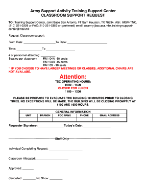 Fillable Online samhouston army Classroom Support Request bFormb - Fort ...