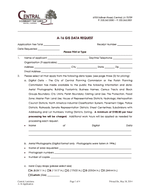 Fillable Online 5001 A16 GIS DATA REQUEST Application Fee Total Receipt ...