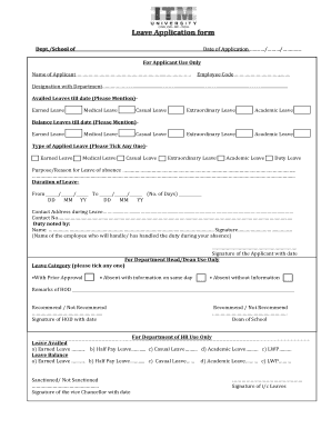 Fillable Online itmuniversity ac Leave Application form - ITM University - itmuniversity ac Fax ...
