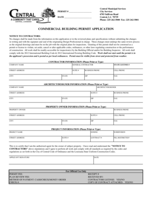 Fillable Online COMMERCIAL BUILDING PERMIT APPLICATION - Central city ...
