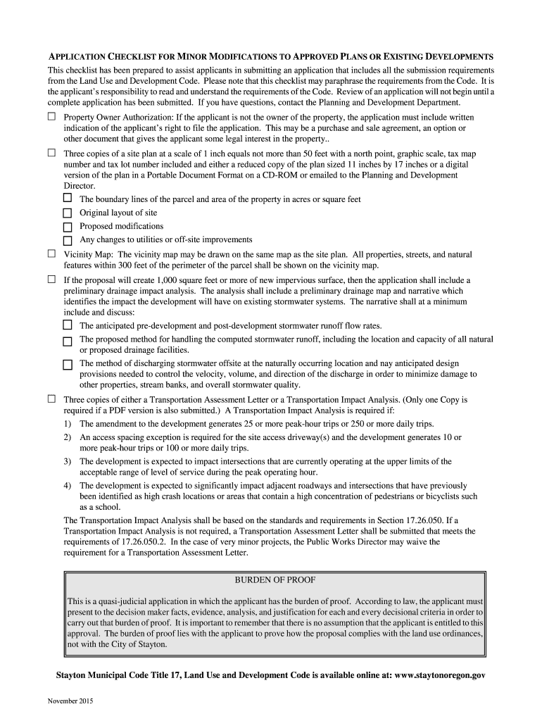 Fillable Online Minor Modification Application - bstaytonoregongovb Fax ...