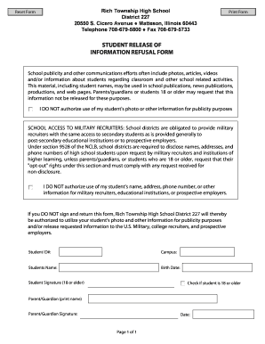 Fillable Online rich227 STUDENT RELEASE OF INFORMATION REFUSAL FORM Fax Email Print - pdfFiller