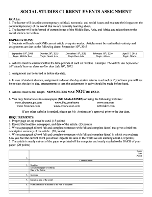 Fillable Online SOCIAL STUDIES CURRENT EVENTS ASSIGNMENT Fax Email ...