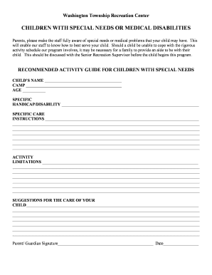 Fillable Online Children with Special Needs or Medical Disabilities ...