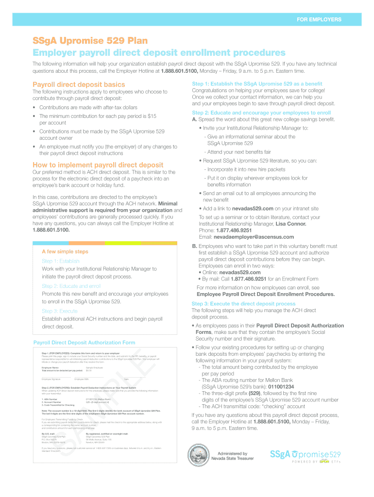 Fillable Online FOR EMPLOYERS SSgA Upromise 529 Plan Employer payroll ...