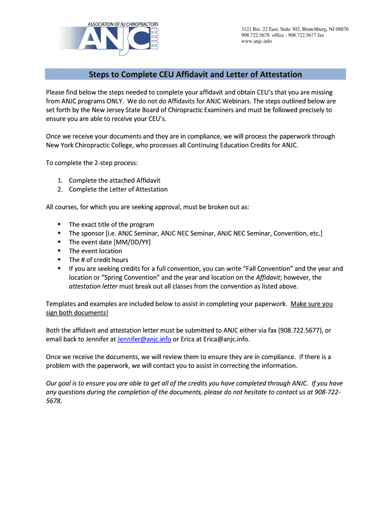 Fillable Online Steps to Complete CEU Affidavit and Letter of ...