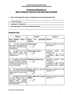 Fillable Online Screening Form Basic Eligibility Criteria for Business ...
