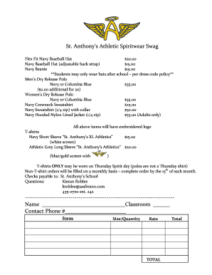 Fillable Online Swag Order Form Fax Email Print - pdfFiller