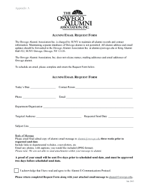 Fillable Online alumni oswego ALUMNI EMAIL REQUEST FORM Fax Email Print ...