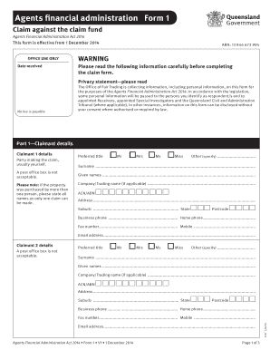 Fillable Online Agents financial administration Form 1 - Claim against ...