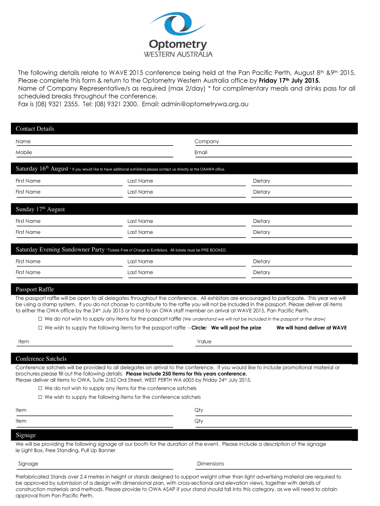 Fillable Online optometry org 2015 Please complete this form return to ...