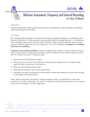 Fillable Online Behavior Assessment: Frequency and Interval Recording ...
