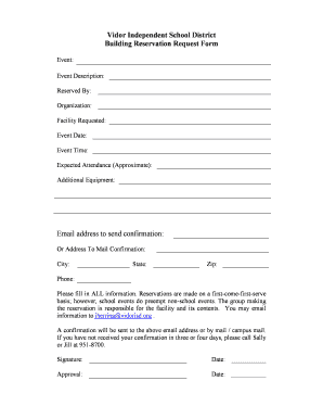 Fillable Online vidorisd Building Reservation Request Form Fax Email ...