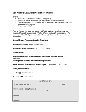 Fillable Online M&E Attribute: Data Quality Assessment Checklist Fax ...