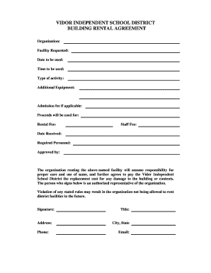 Fillable Online vidorisd BUILDING RENTAL AGREEMENT Fax Email Print ...