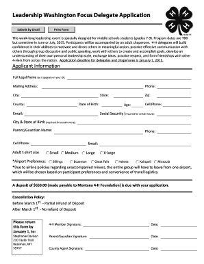 Fillable Online Leadership Washington Focus Delegate Application Fax ...