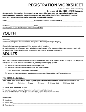 Fillable Online REGISTRATION WORKSHEETdocx Fax Email Print - pdfFiller