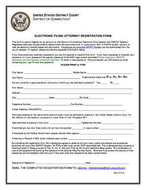 Fillable Online ctd uscourts ECF ATTORNEY REGISTRATION FORM12-1-04.wpd ...