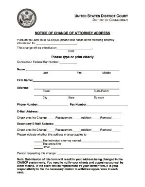 Fillable Online ctd uscourts Attorney Change of Address Form ...
